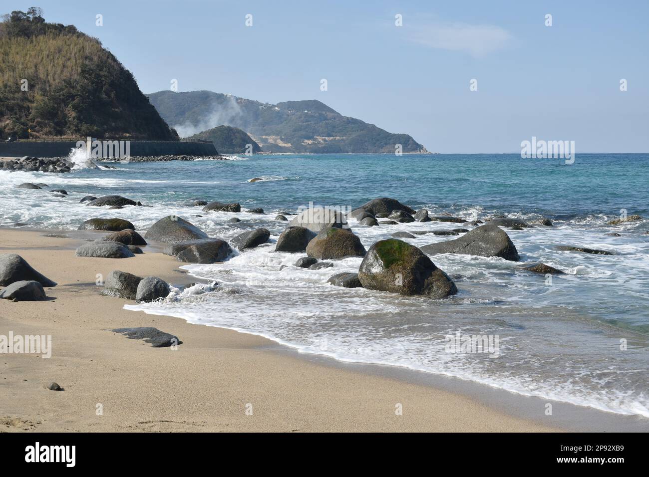 beach landscape at couple rock Meotoiwa for lover with white column on ...