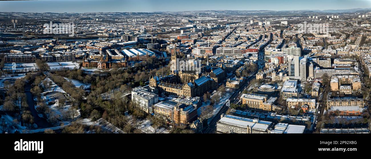 Panoramic aerial view of the west end of Glasgow and the campus of the ...