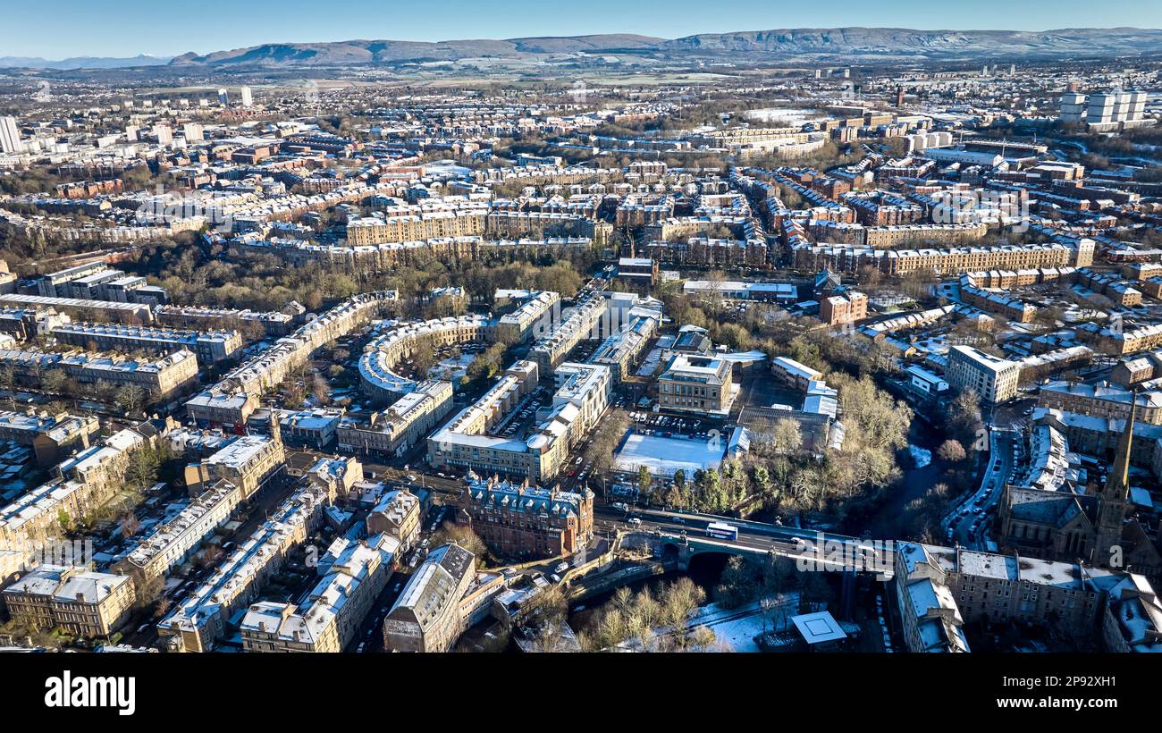 Aerial shot of Great Western Road from Kelvinbridge looking across ...