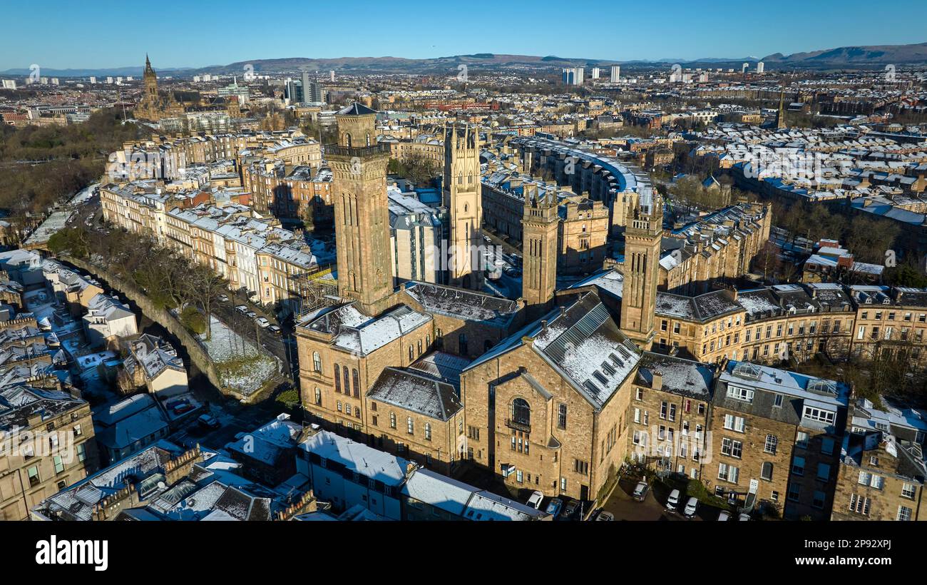Aerial view of Park Circus, Trinity Tower, Kelvingrove Park and ...