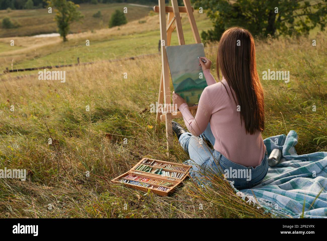 Back artist sitting meadow drawing hi-res stock photography and images ...
