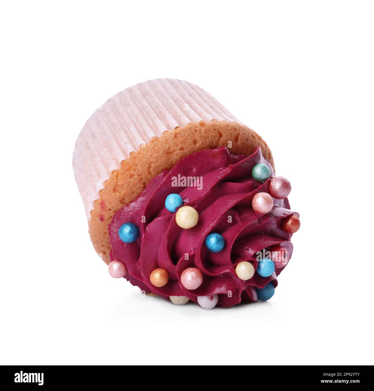 Dropped cupcake with cream on white background. Troubles happen Stock ...