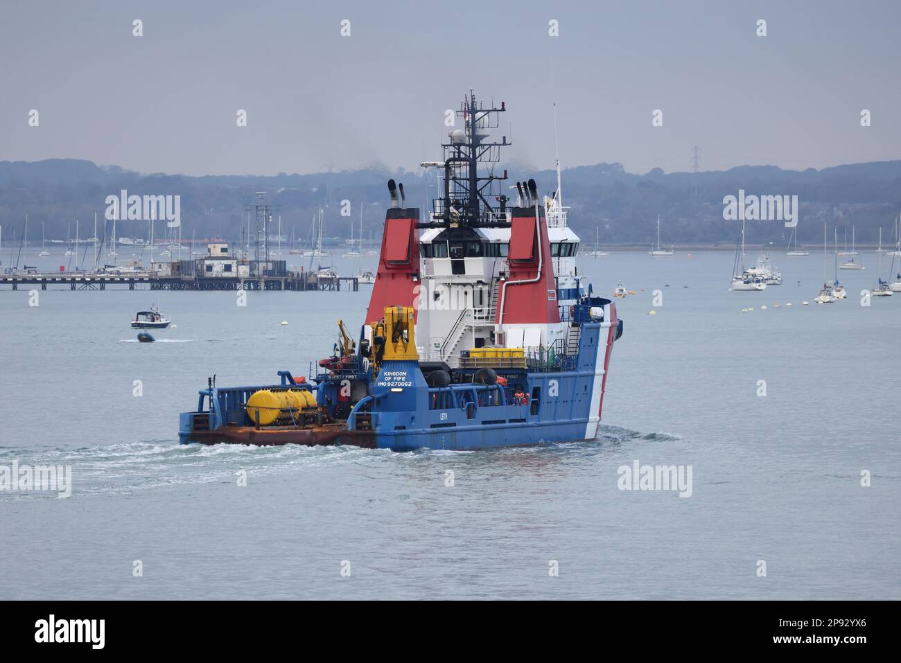 The offshore supply ship MV KINGDOM OF FIFE heading up harbour Stock ...