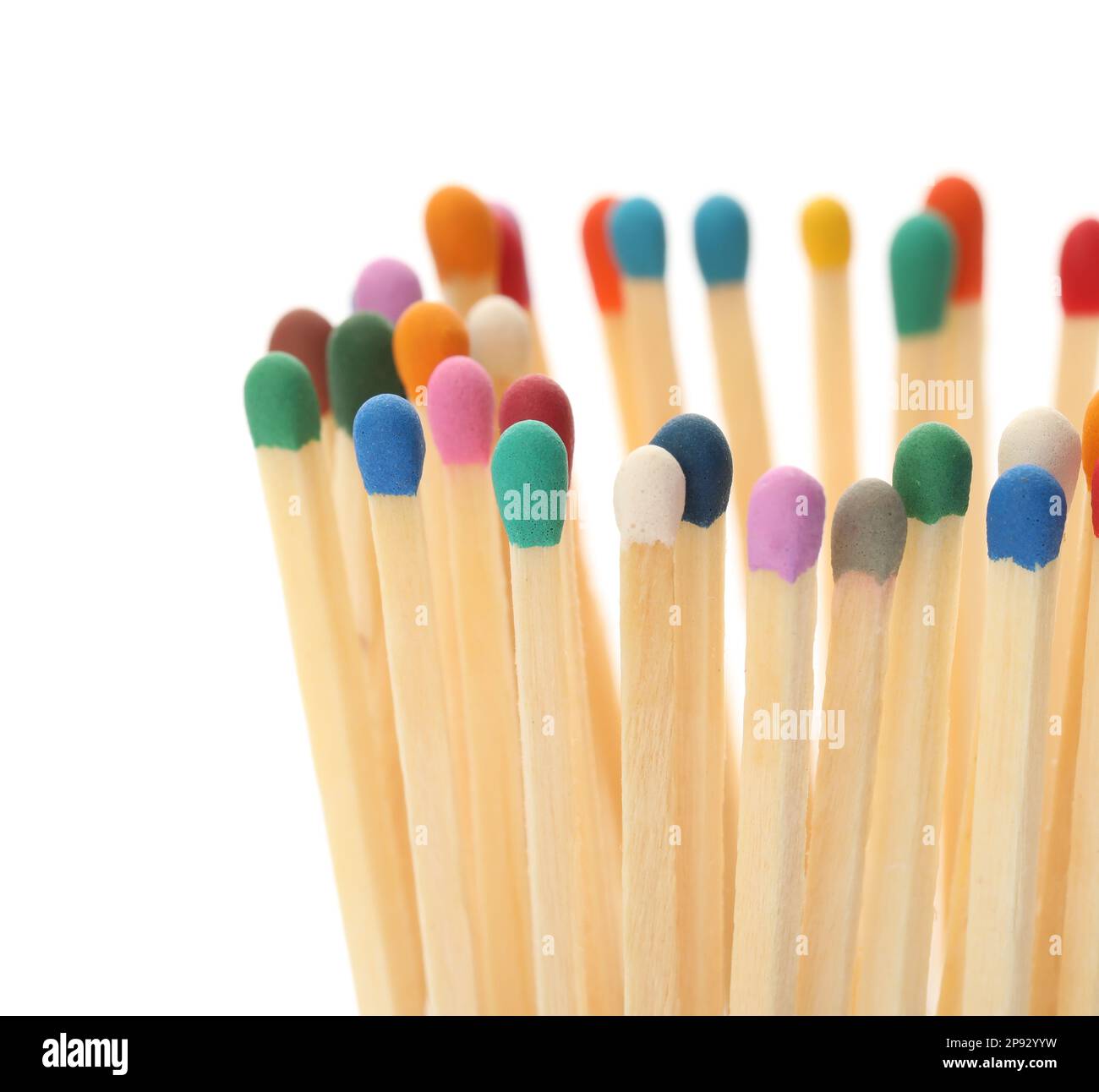 Matches with colorful heads on white background Stock Photo - Alamy