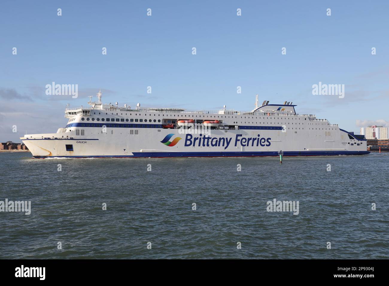 The Brittany Ferries vehicle and passenger vessel MV GALICIA sails for Santander, Spain Stock ...