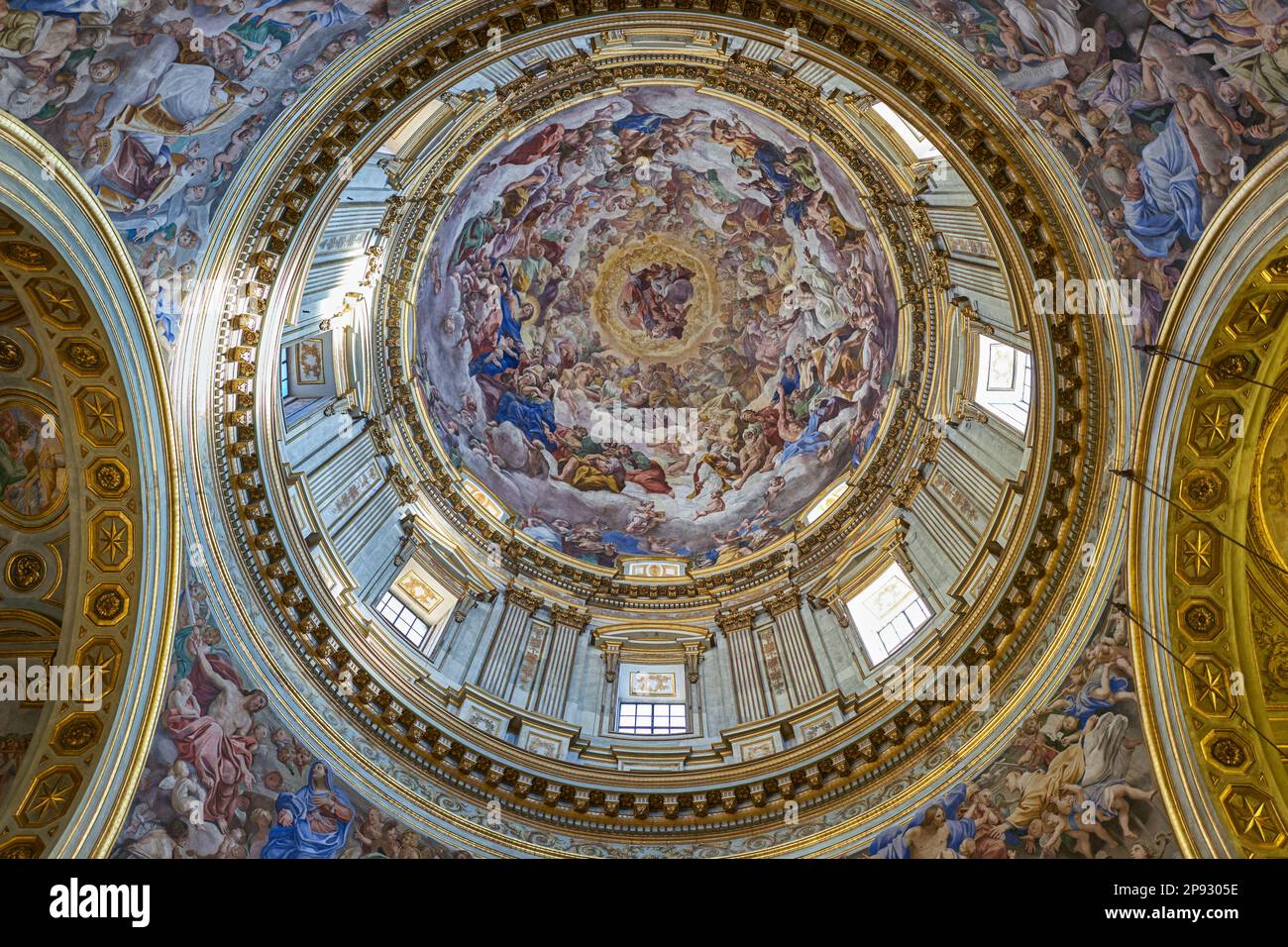 Naples, Italy - March 28,2019: The inside of the dome of the cathedral ...