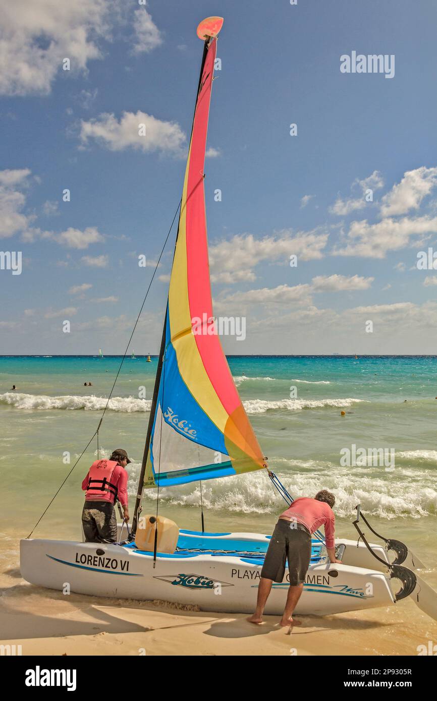 Preparing Sailboat For Launch Yucatan Mexico Stock Photo - Alamy