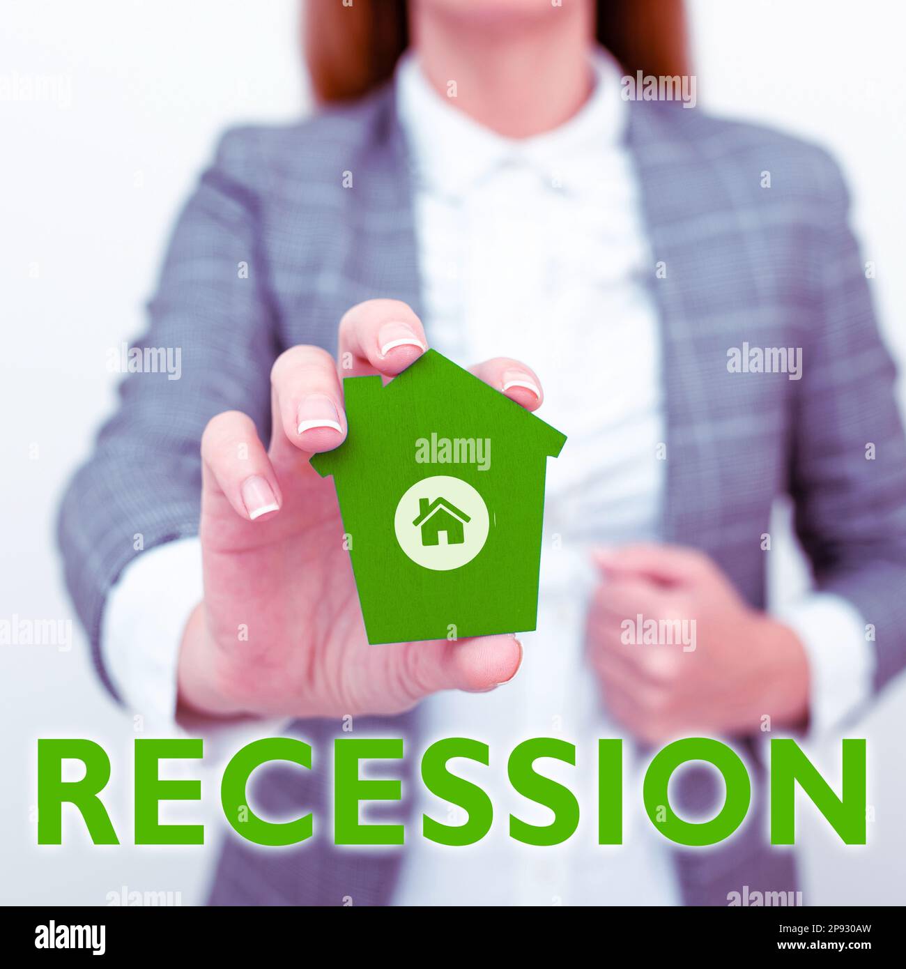 Text showing inspiration Recession. Business overview the process of progressive decrease in ...