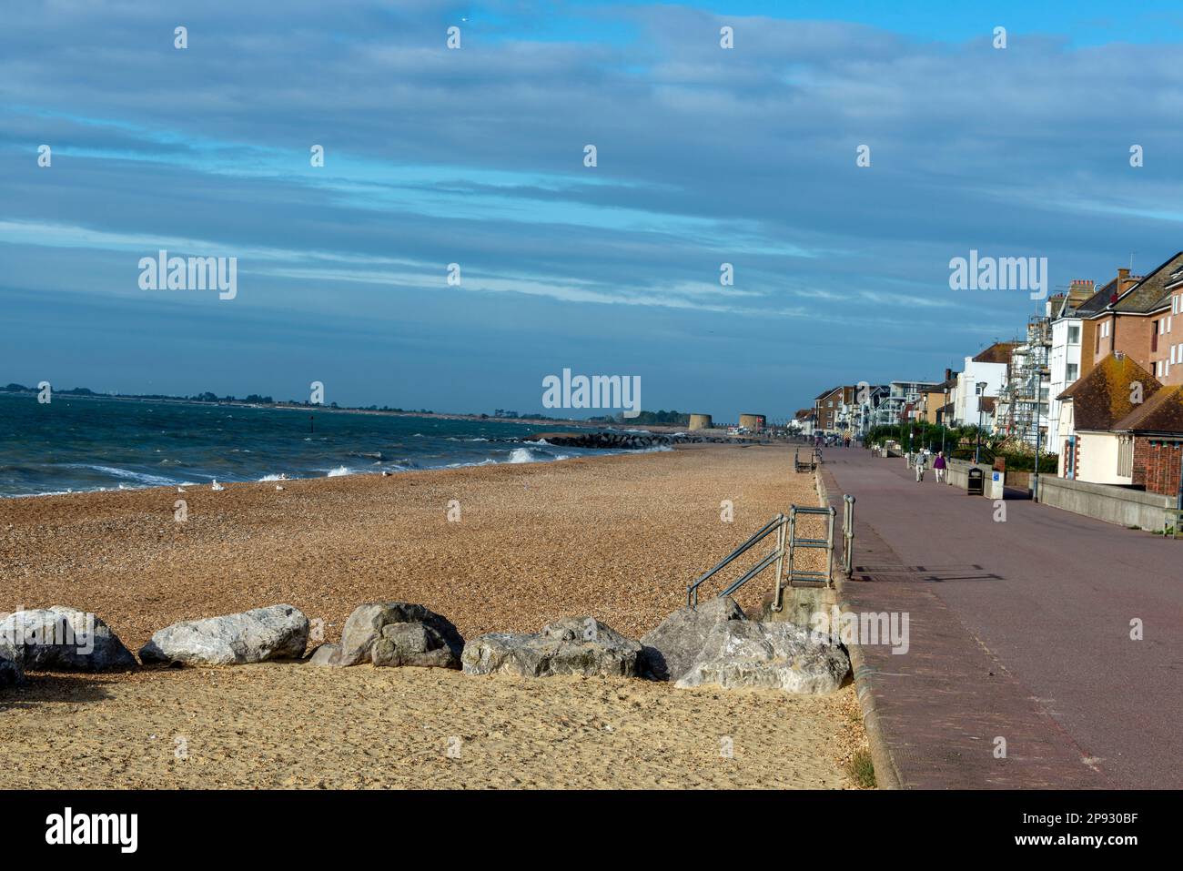 The beach along Princes Parade, facing the English Channel in Hythe, a ...