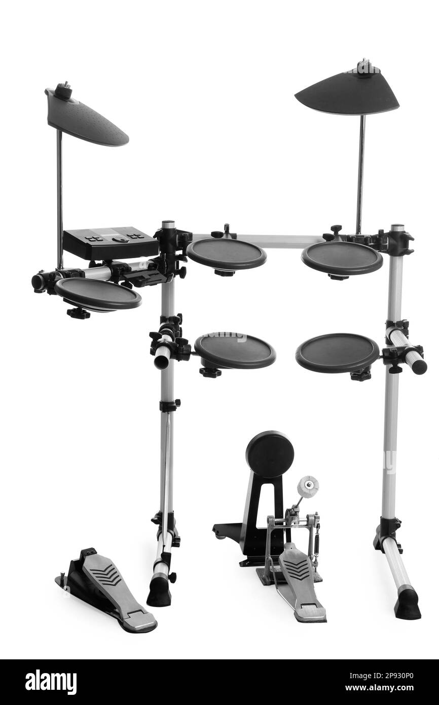 Modern electronic drum kit on white background. Music instrument Stock ...