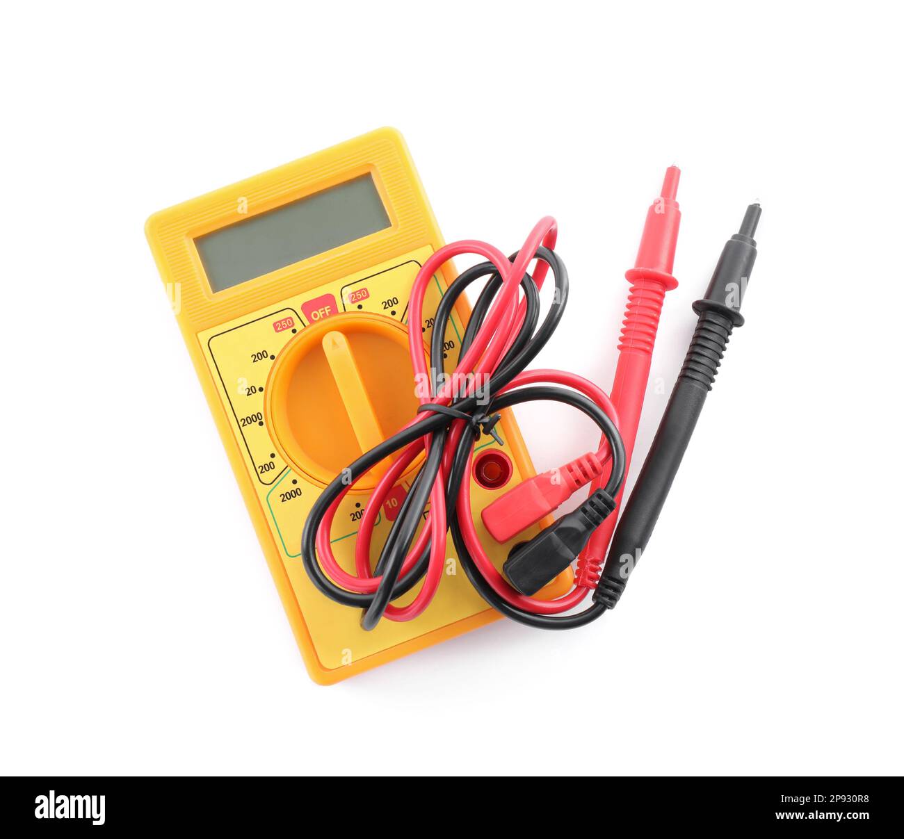 Digital multimeter on white background, top view. Electrician's tool ...