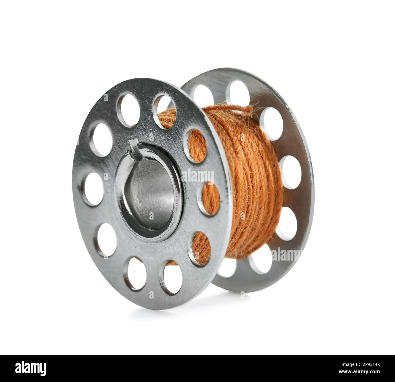 Metal spool of dark orange sewing thread isolated on white Stock Photo ...