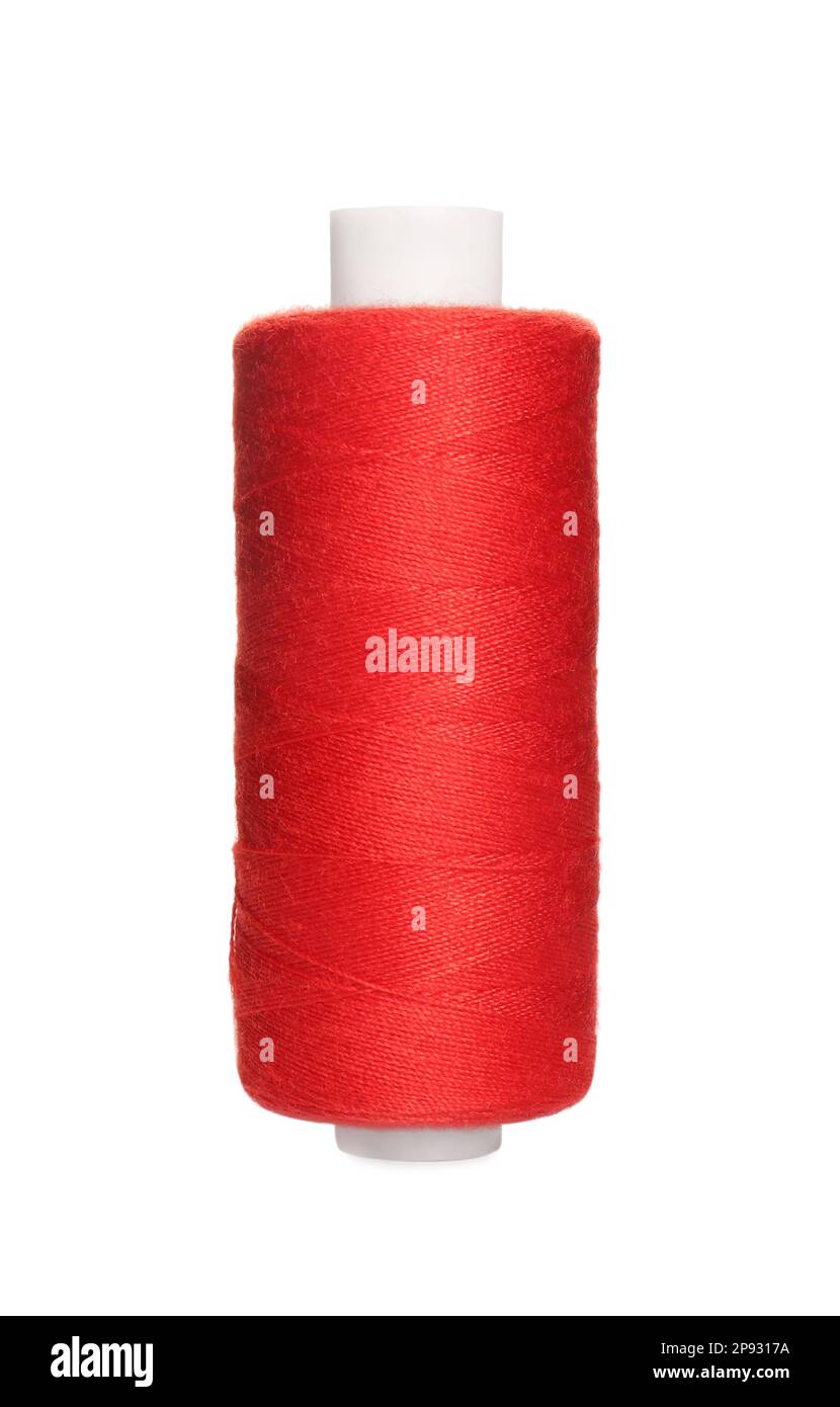 Spool of red sewing thread isolated on white Stock Photo - Alamy