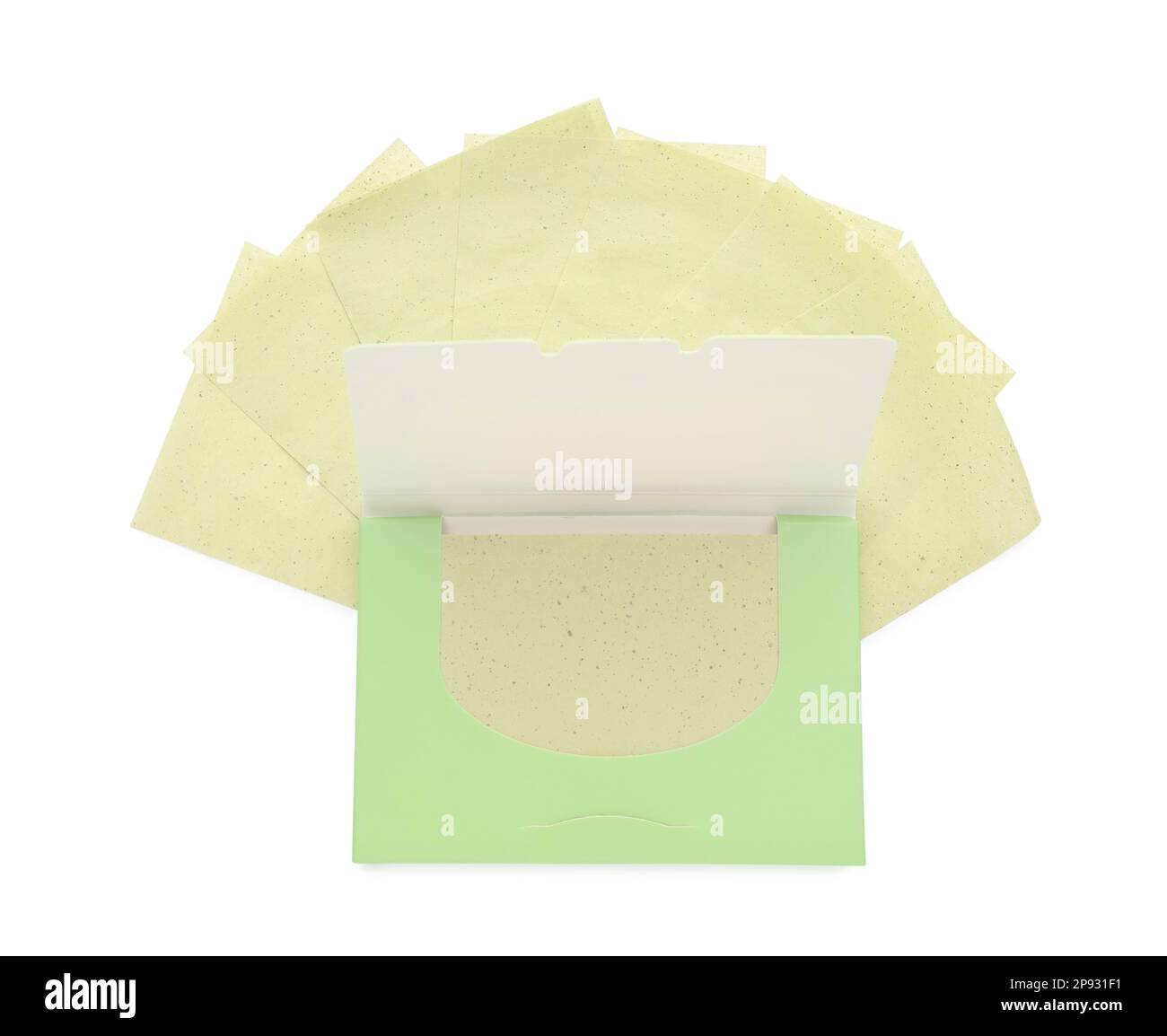 Package with facial oil blotting tissues on white background, top view ...