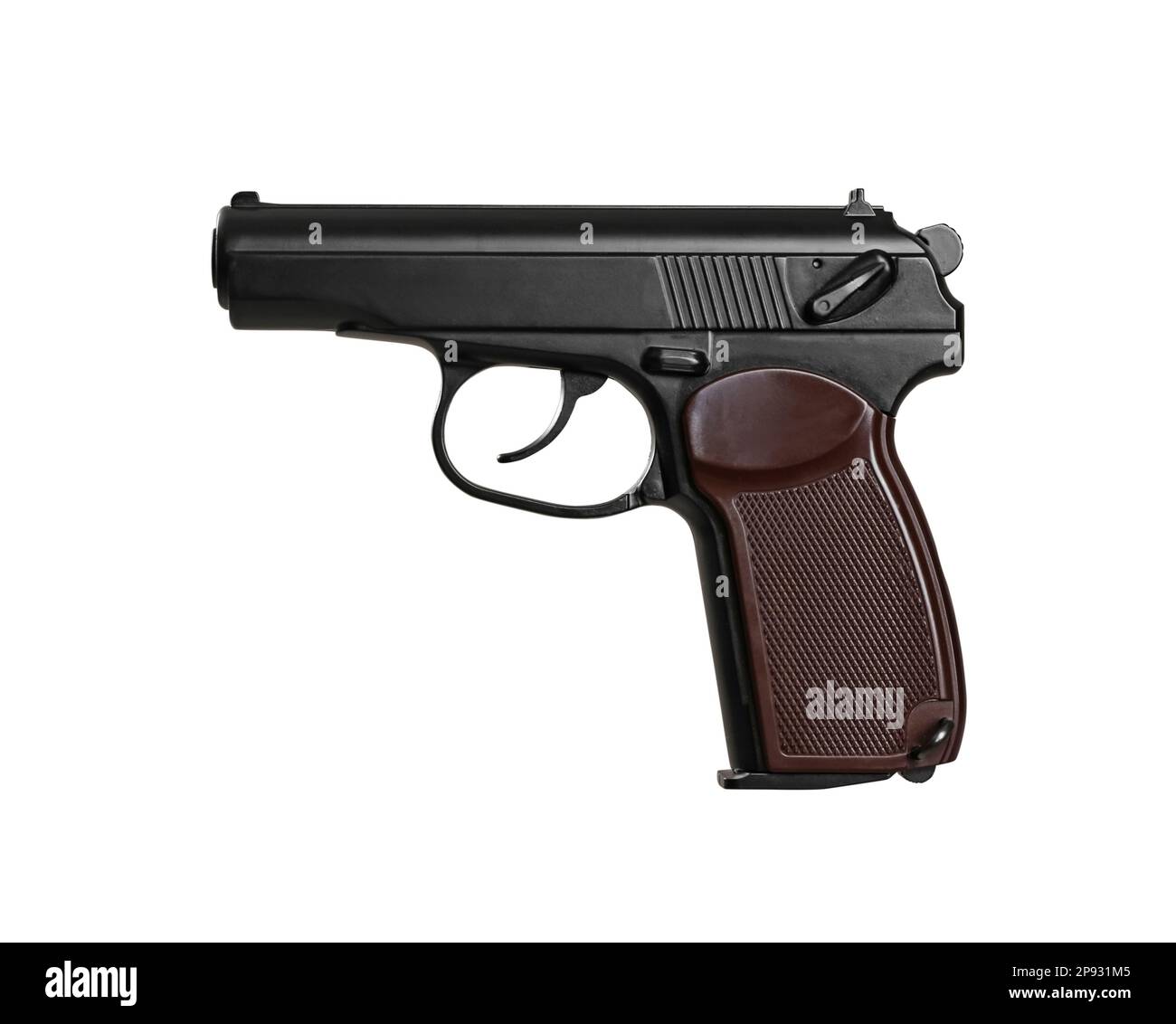 Standard handgun on grey background. Semi-automatic pistol Stock Photo ...