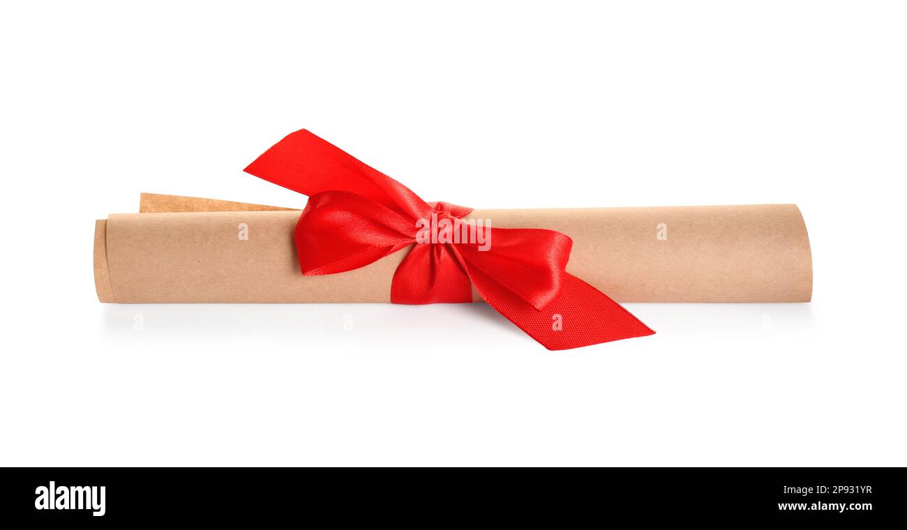 Rolled student's diploma with red ribbon isolated on white Stock Photo ...