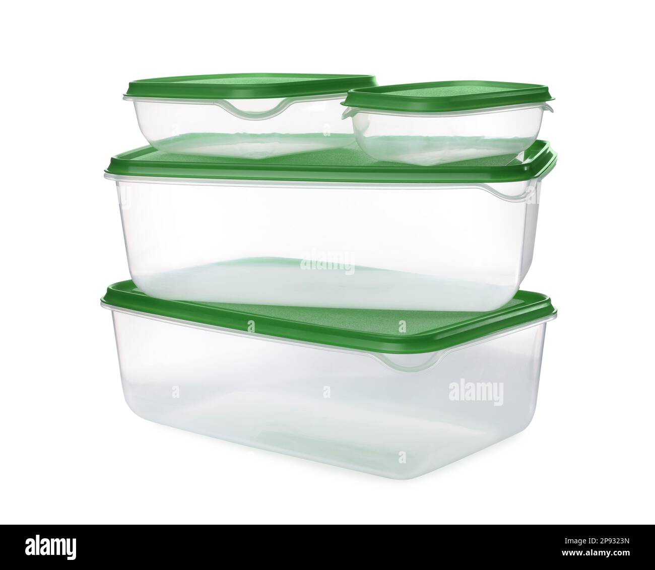 Set of empty plastic containers for food on white background Stock ...