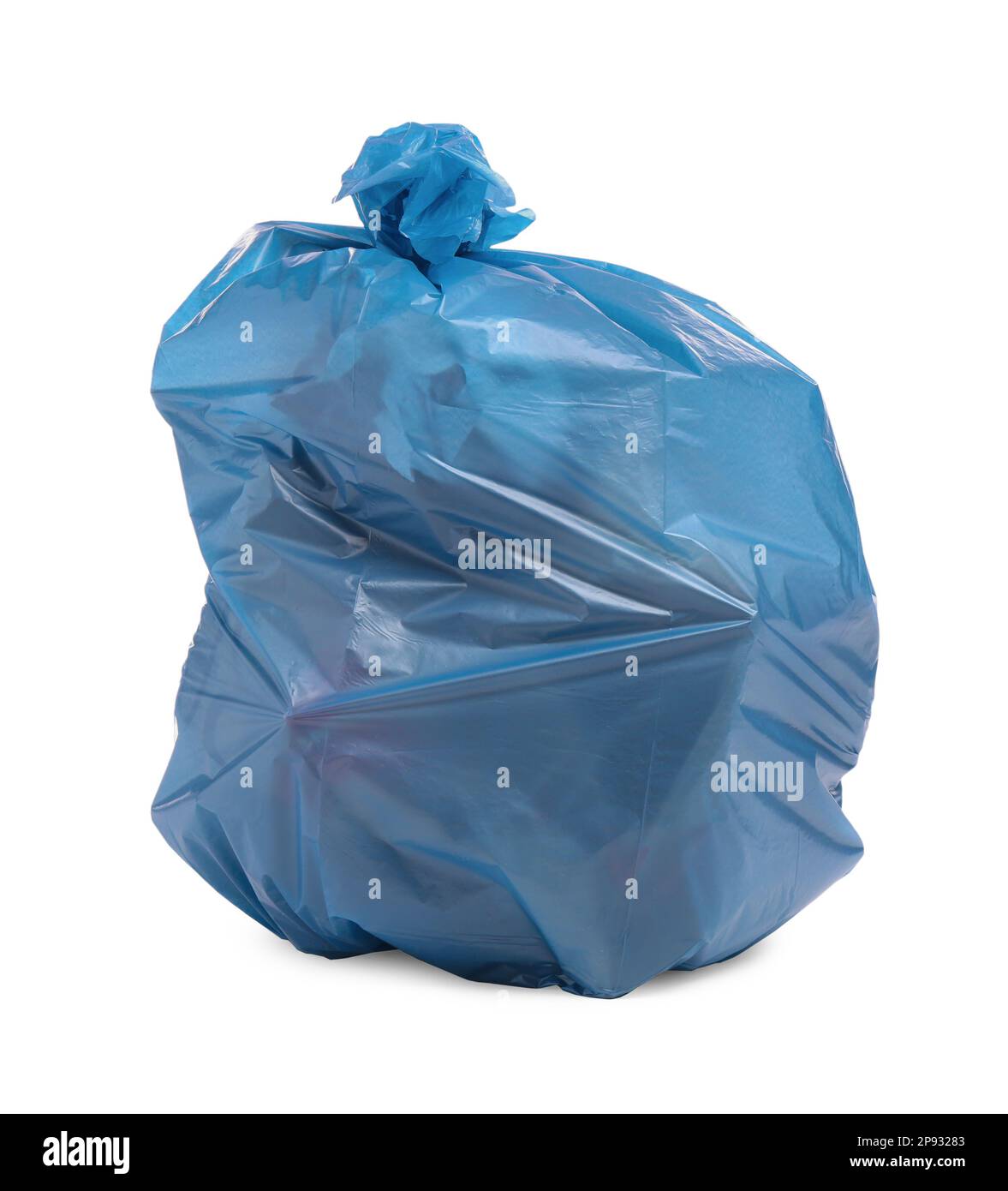 Full light blue garbage bag isolated on white Stock Photo - Alamy