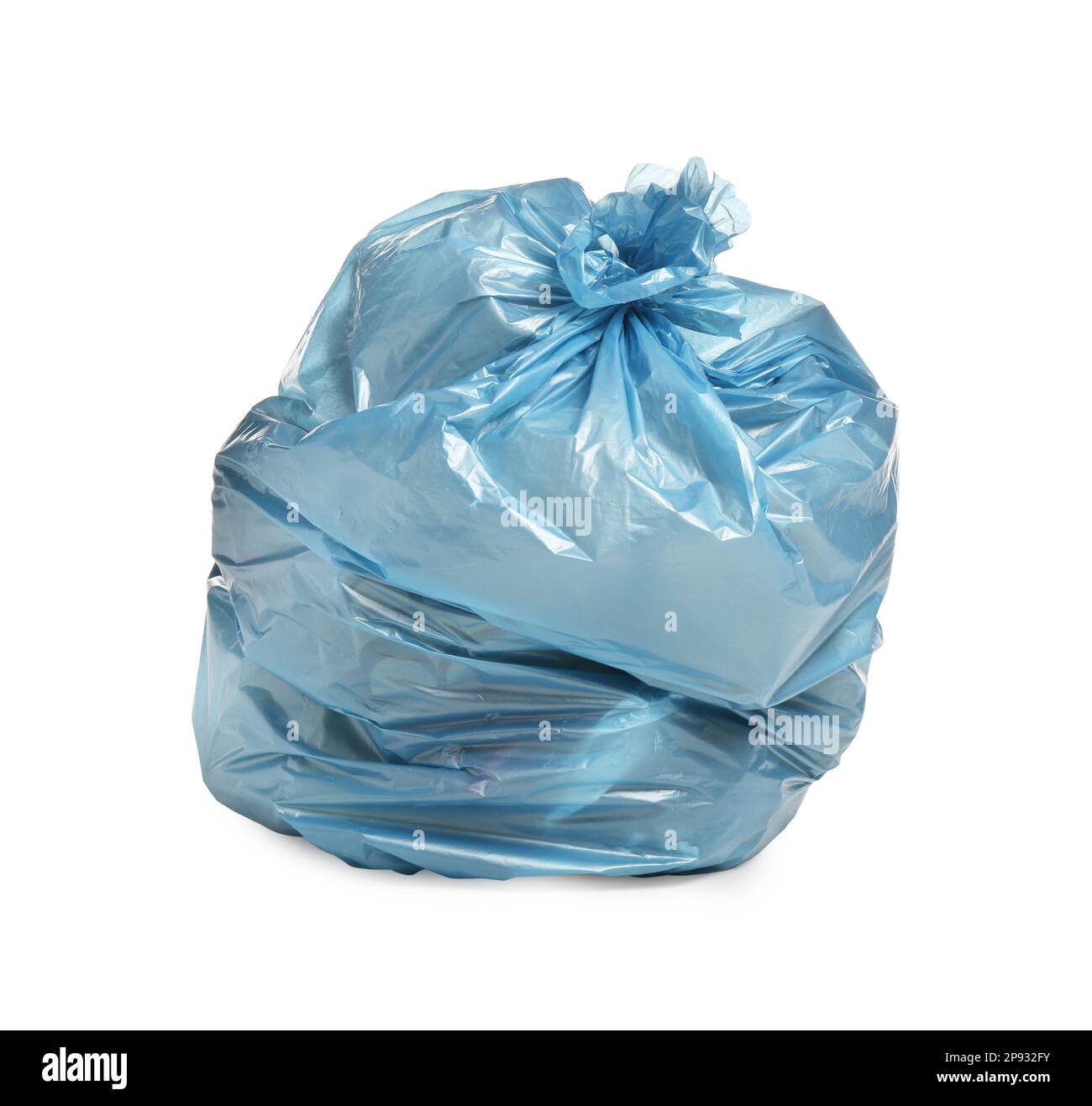 Blue trash bag filled with garbage isolated on white Stock Photo - Alamy