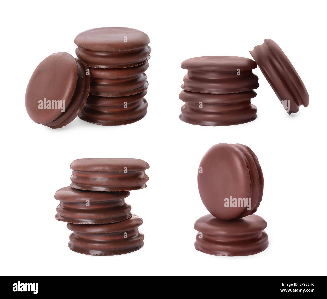 Set with tasty choco pies on white background Stock Photo - Alamy