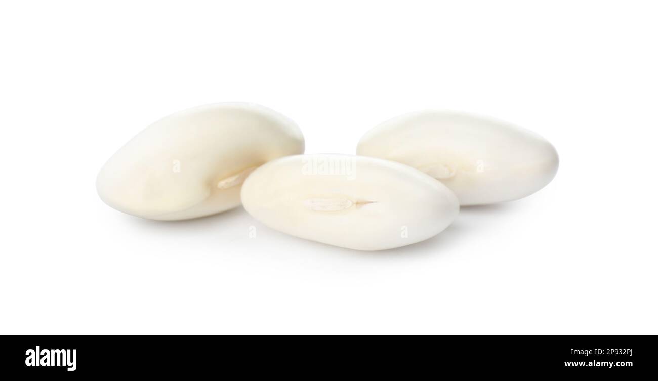 Three uncooked navy beans on white background Stock Photo - Alamy