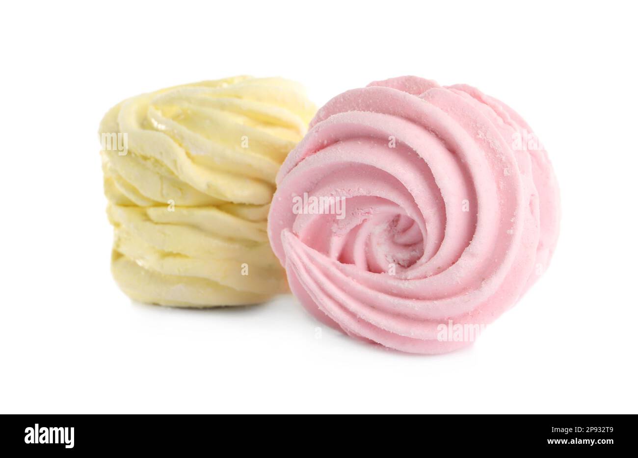Two different delicious zephyrs on white background Stock Photo - Alamy