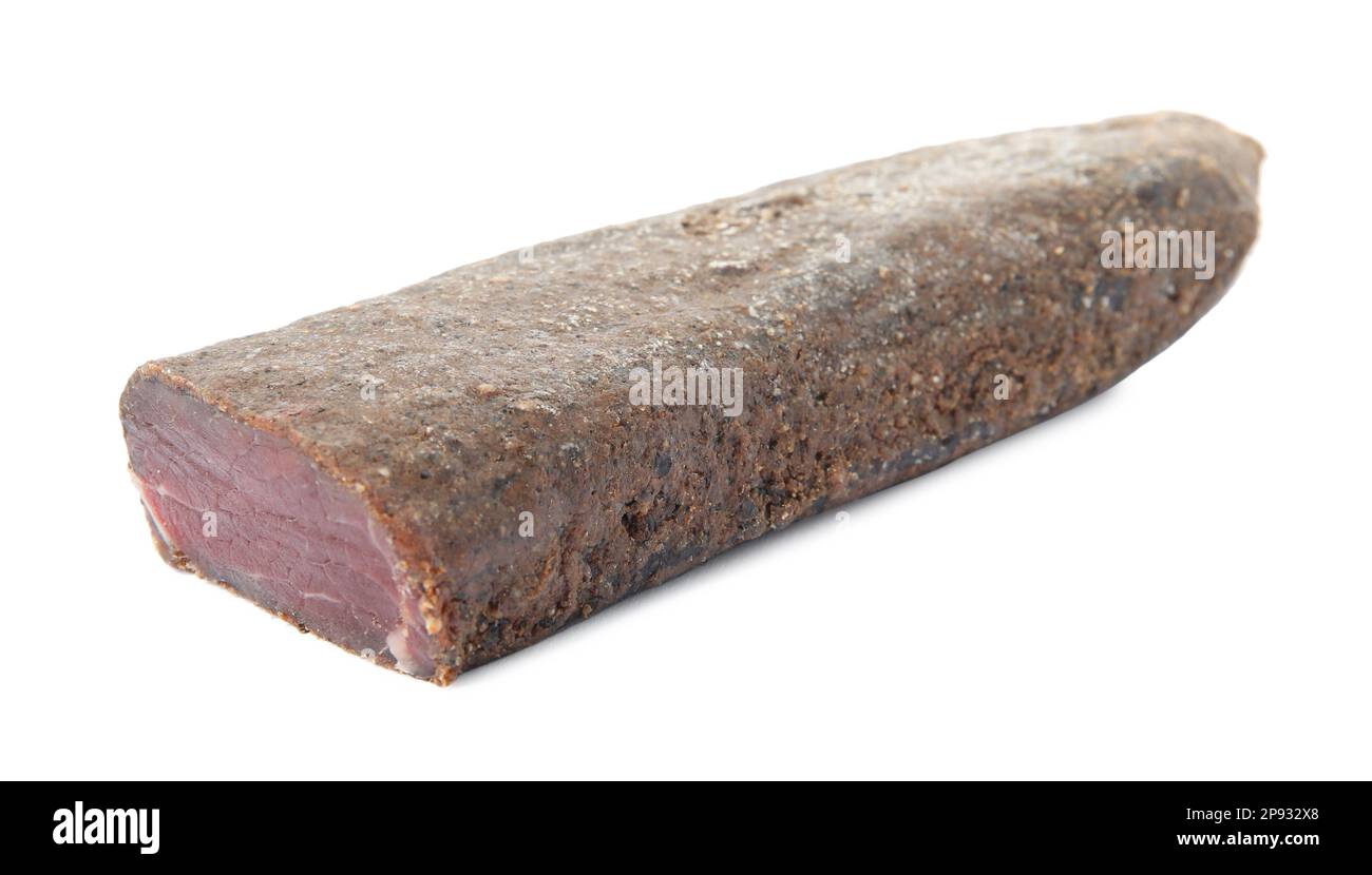 Delicious dry-cured beef basturma isolated on white Stock Photo - Alamy