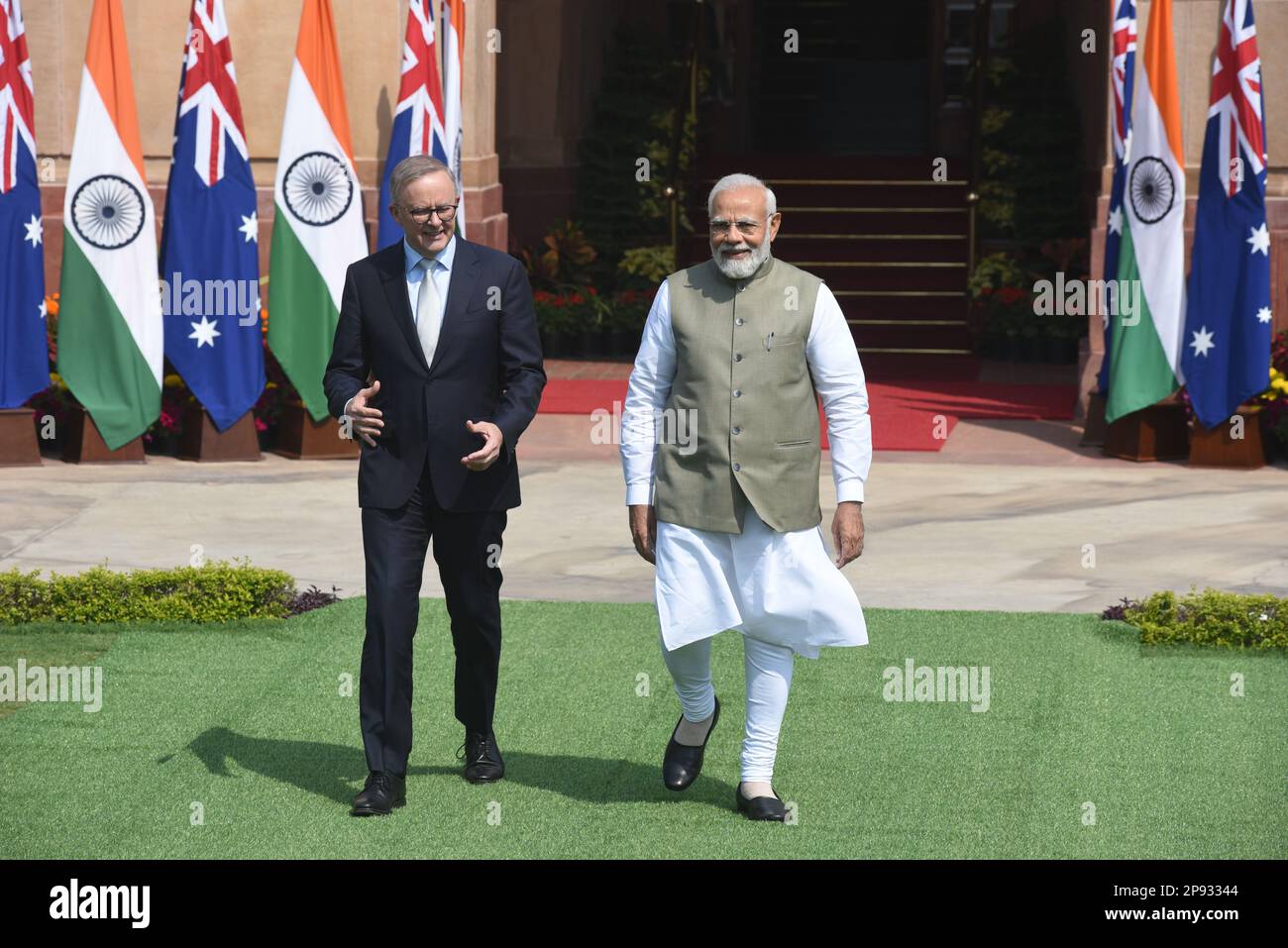 New Delhi, India. 10th Mar, 2023. Prime Minister Narendra Modi with his Australian counterpart ...
