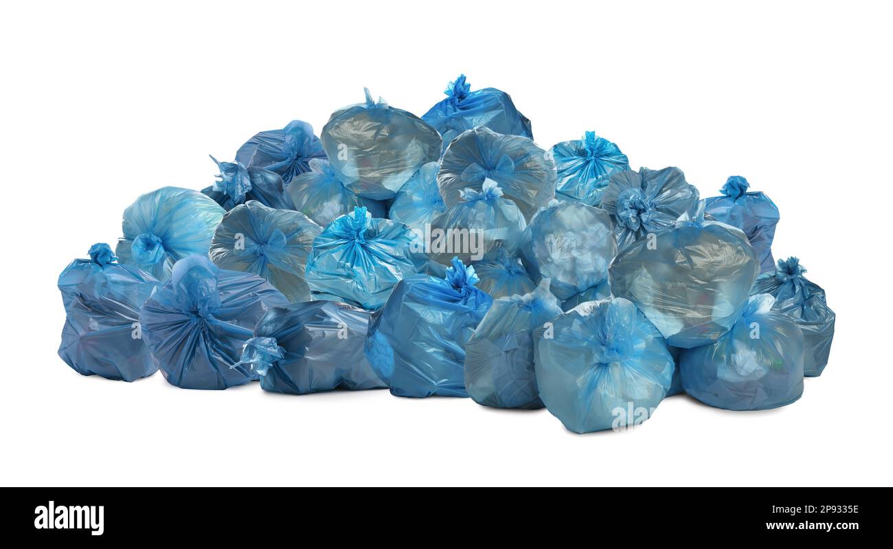 Big heap of trash bags with garbage on white background Stock Photo - Alamy
