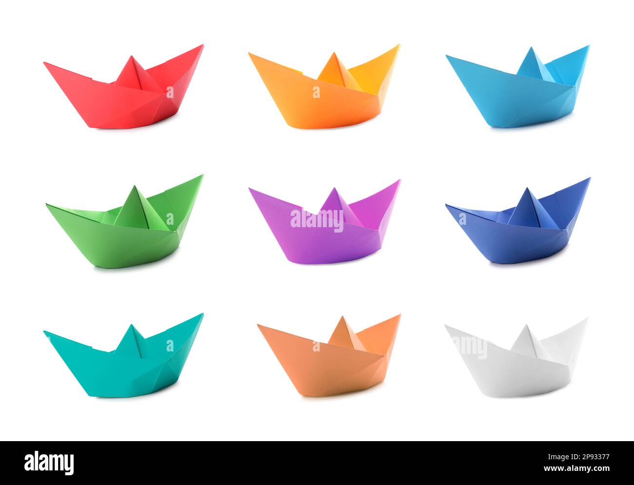 Set with multicolor paper boats on white background Stock Photo - Alamy