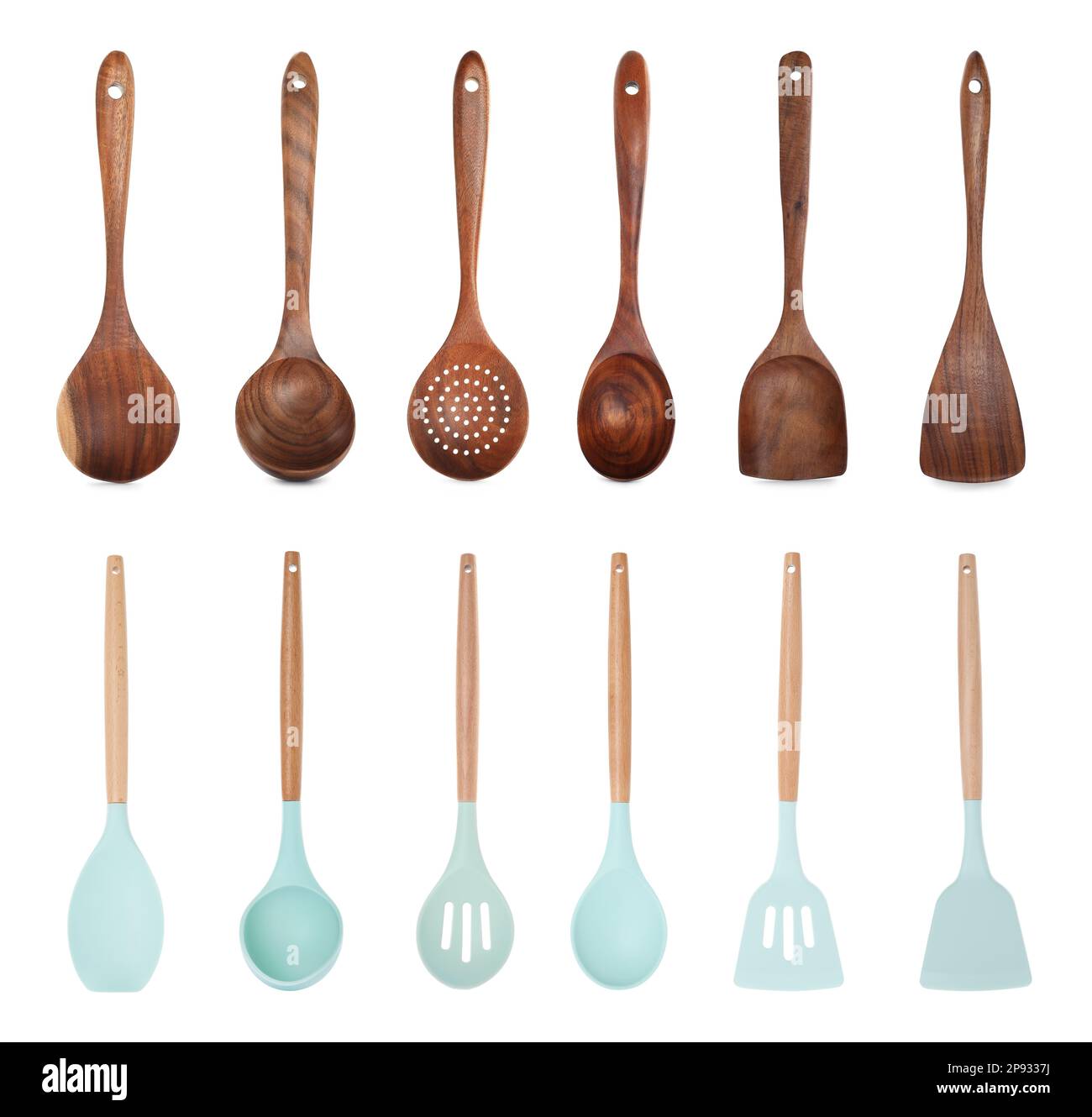Kitchen tool sets on white background, collage Stock Photo - Alamy