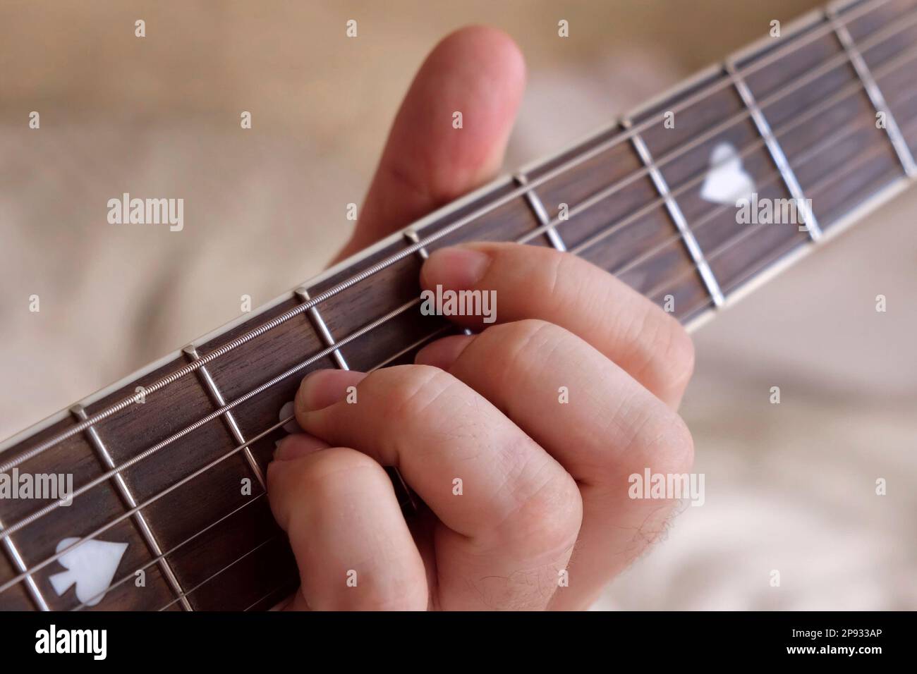 Man Playing Guitar Chord. Unrecognizable Person Rehearsing. Strumming ...