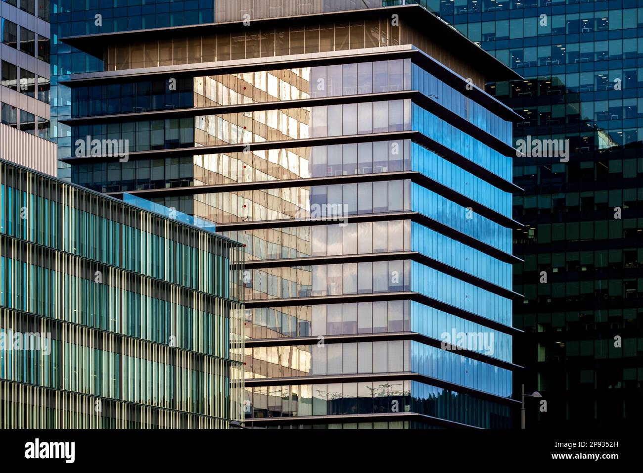 Skyscape of a group of modern office buildings in the city of Barcelona ...