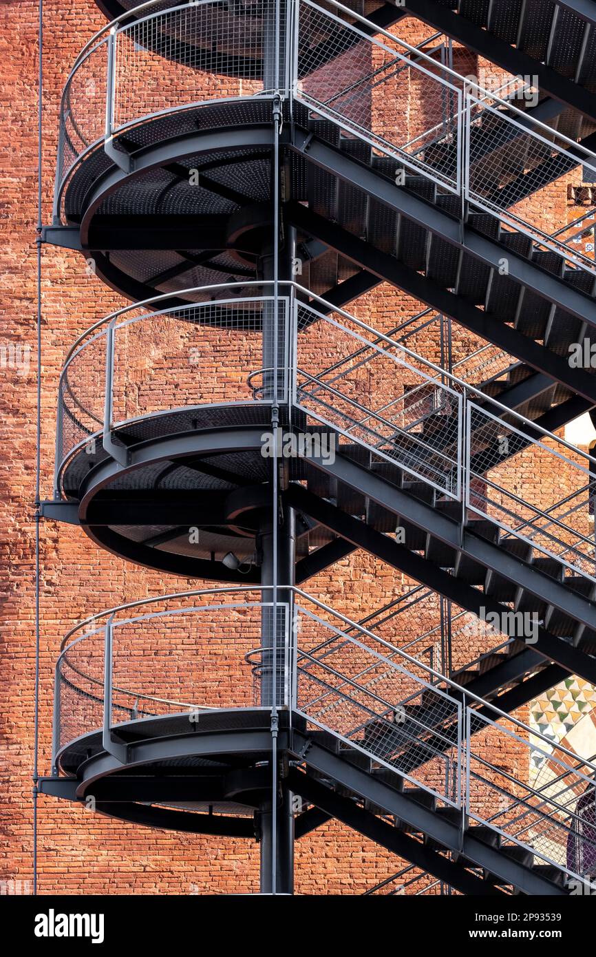 Emergency exterior stairs on the facade of a modern building Stock ...