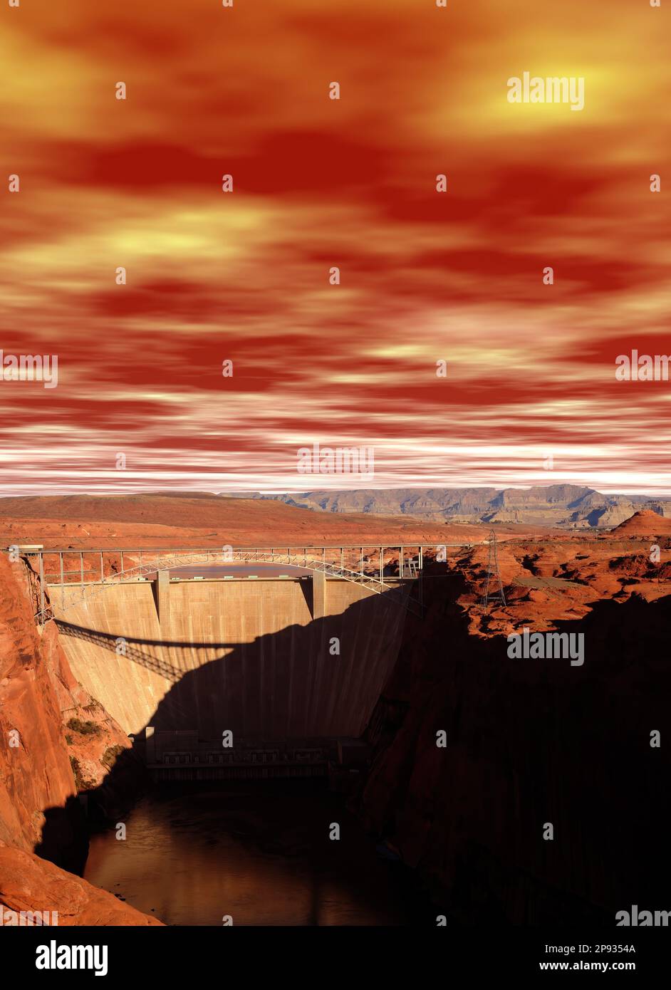 Elevated view Lake Powell and Glen Canyon Dam in the Northern Arizona ...