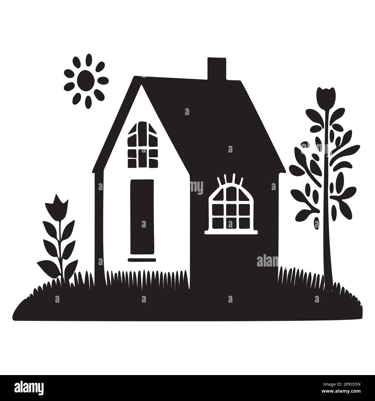 Cute rustic cottage motif in homestead vintage style. Vector ...