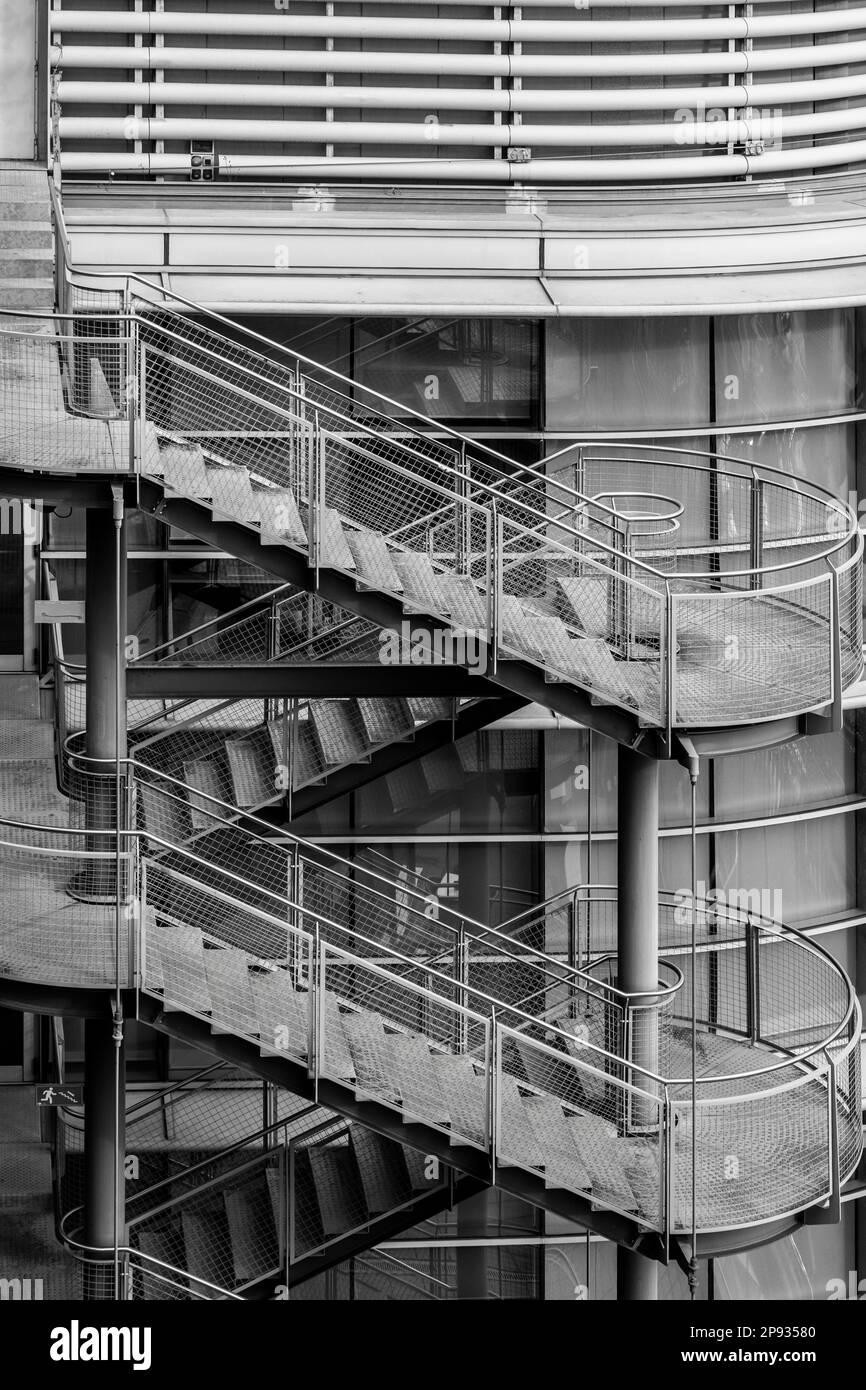 Emergency exterior stairs on the facade of a modern building Stock ...