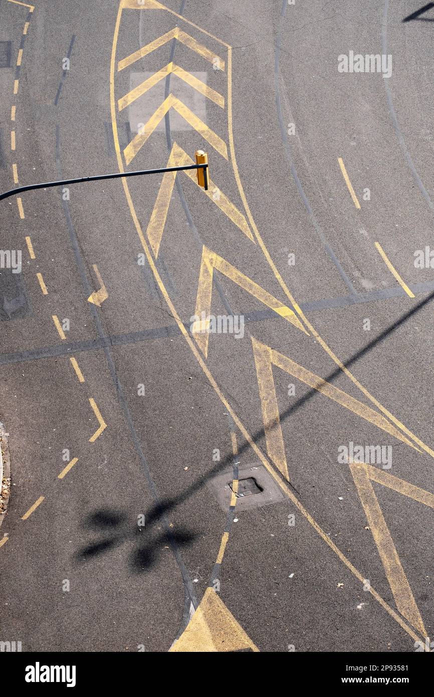Elevated view of traffic signs painted on an avenue Stock Photo - Alamy