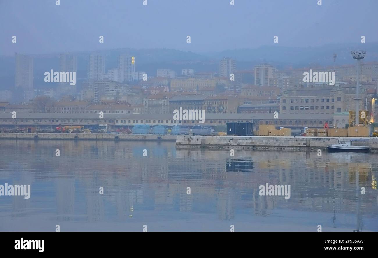 Rijeka, Croatia February 2023. Harbour and Waterfront Cityscape Wet ...