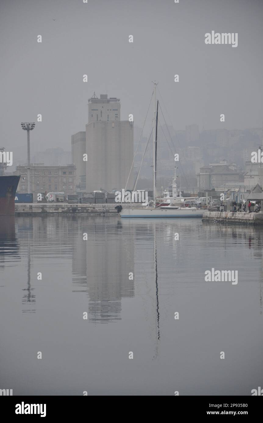 Rijeka, Croatia February 2023. Harbour and Waterfront Cityscape Wet ...