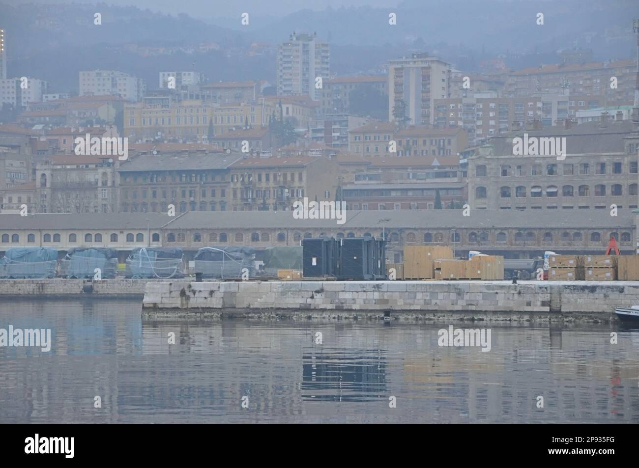 Rijeka, Croatia February 2023. Harbour and Waterfront Cityscape Wet ...