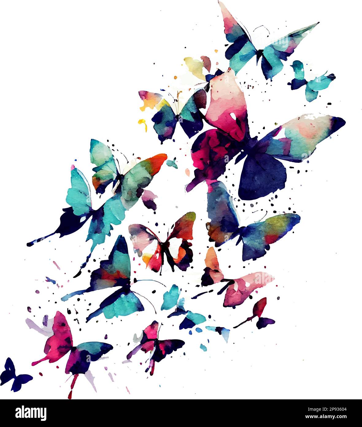 vector set illustration beautiful butterfly flying isolated on white ...