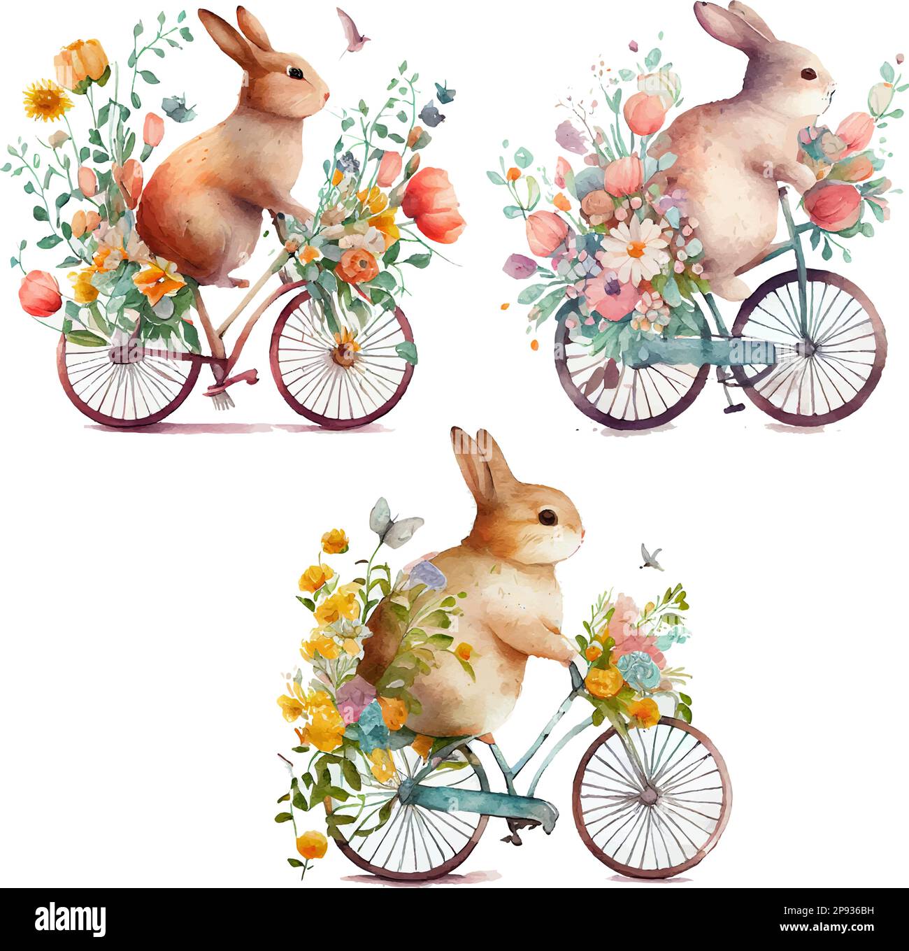 set vector illustration of watercolor rabbit on white isotate ...
