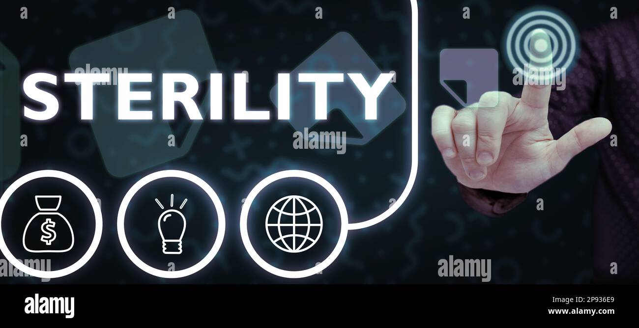 Text sign showing Sterility. Word Written on a condition of being free ...