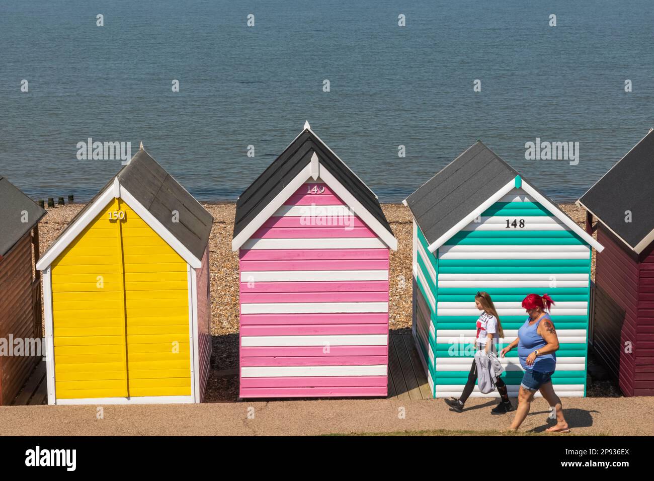 England, Kent, Herne Bay, Colourful Beach Huts Stock Photo - Alamy