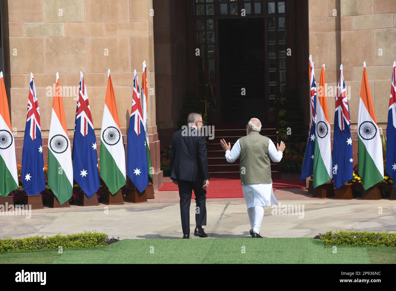 New Delhi, India. 10th Mar, 2023. Prime Minister Narendra Modi with his Australian counterpart ...