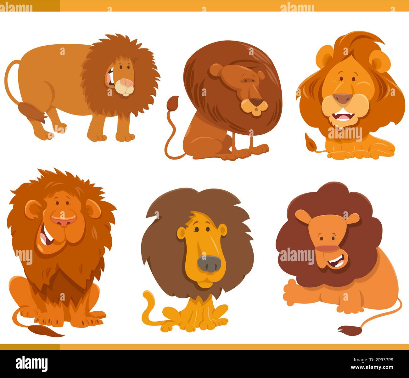 Cartoon illustration of funny lions wild animals comic characters set ...