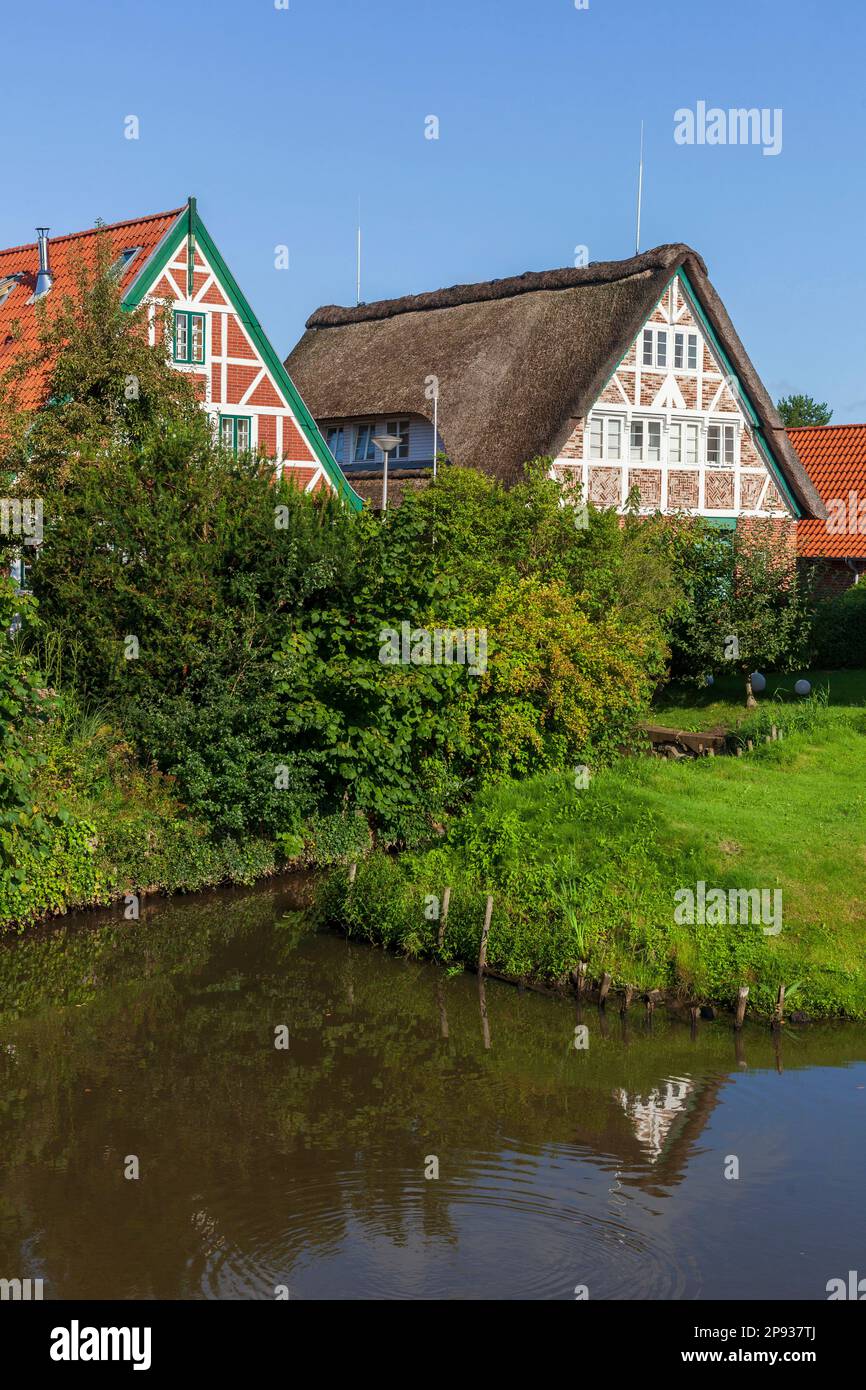 Historic half-timbered houses, Borstel, Jork municipality, Altes Land ...