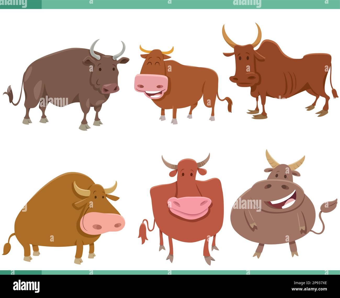 Cartoon illustration of bulls farm animals comic characters set Stock ...