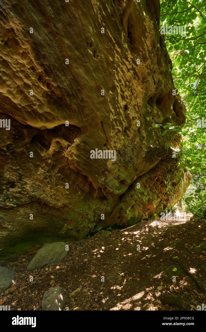 The Rhät sandstone rock group Diebskeller near Altenstein, Hassberge ...